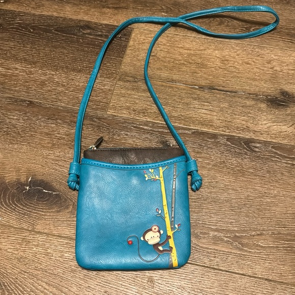 Espe | Bags | Adsa Crossbody Purse Teal Blue With Monkey Climbing Tree ...